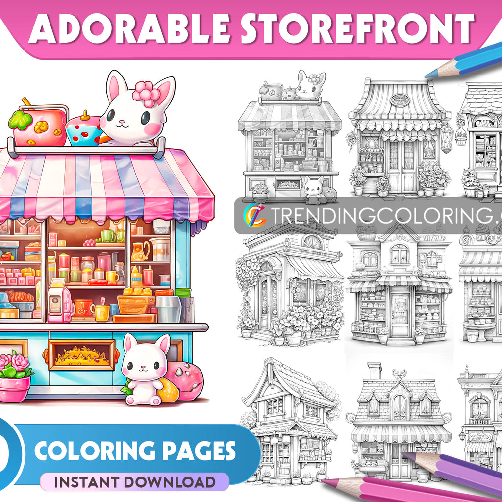 80 Adorable Storefront Grayscale Coloring Pages for Adults and Kids ...