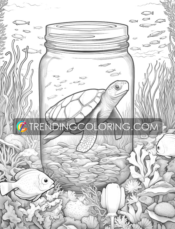 25 Ocean In Jar Grayscale Coloring Pages - Instant Download - Printabl ...