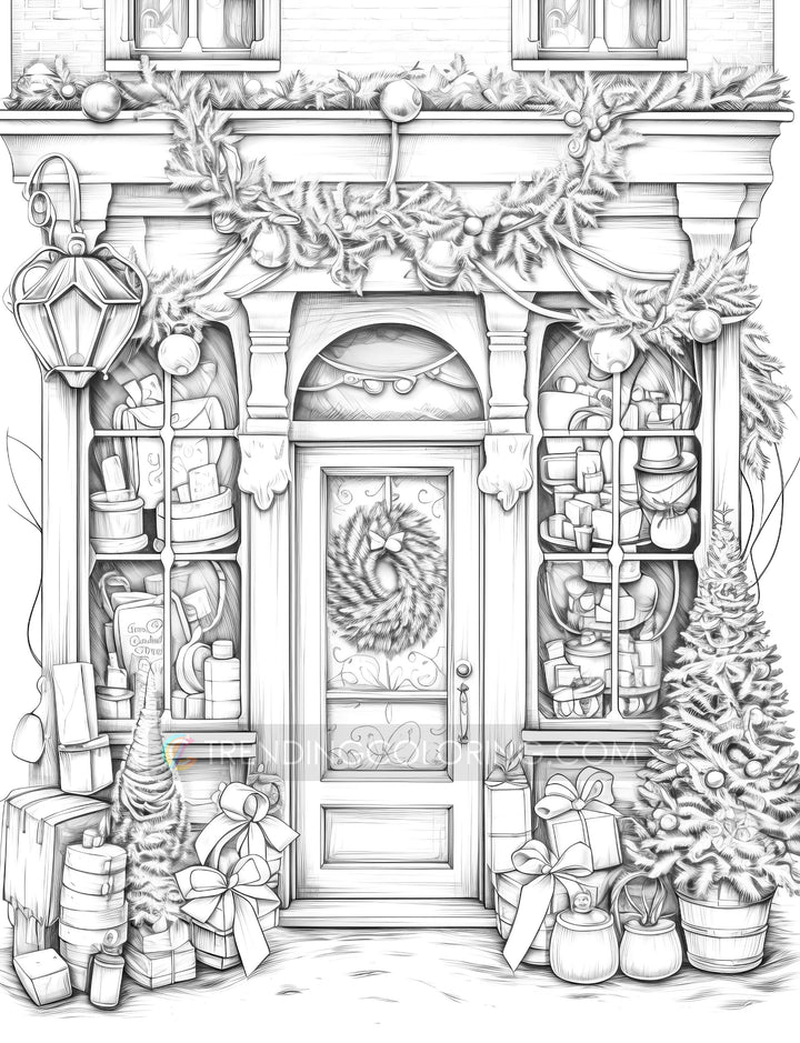 50 Christmas Storefront Grayscale Coloring Pages - Instant Download ...