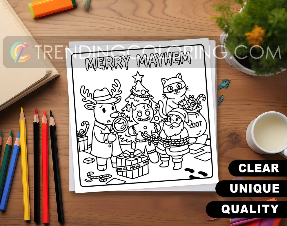 20 Cozy Christmas Crime Scenes Cute and Simple Coloring Pages - PDF Do ...