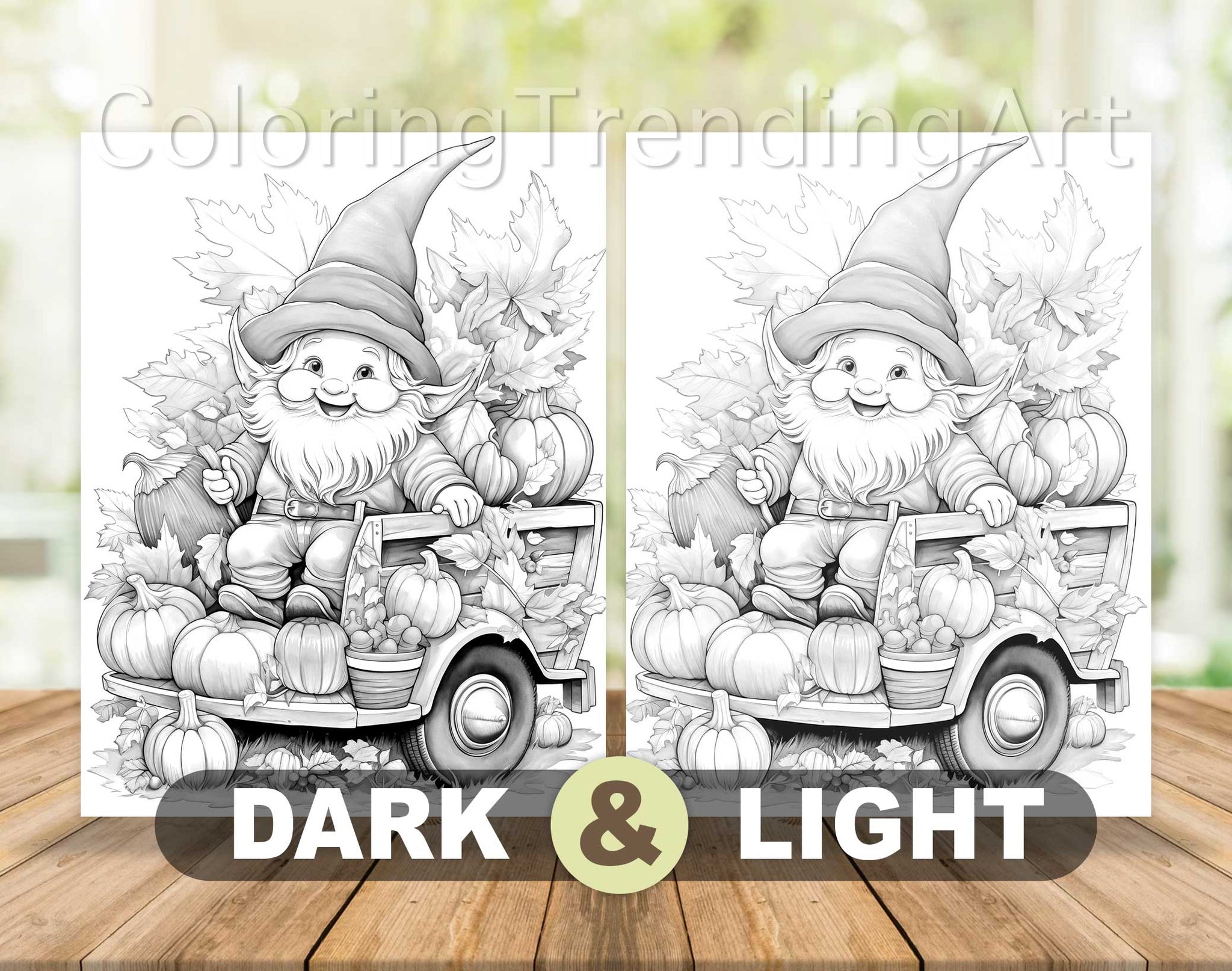 50 Autumn Gnome Grayscale Coloring Pages - Instant Download - Printabl ...