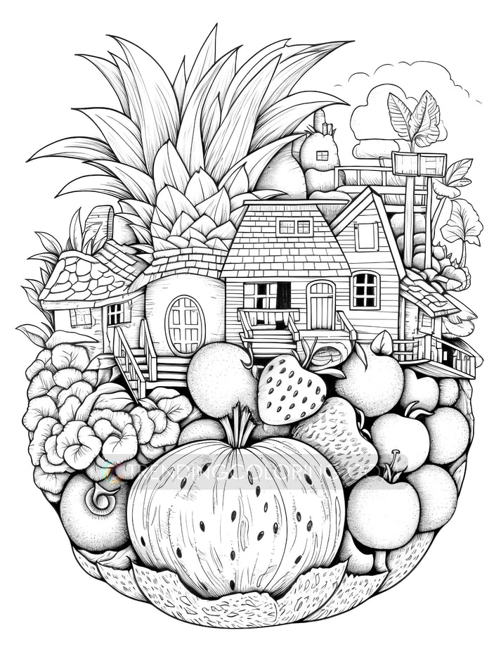 50 Fantasy Fruit House Coloring Pages - Instant Download - Printable P ...