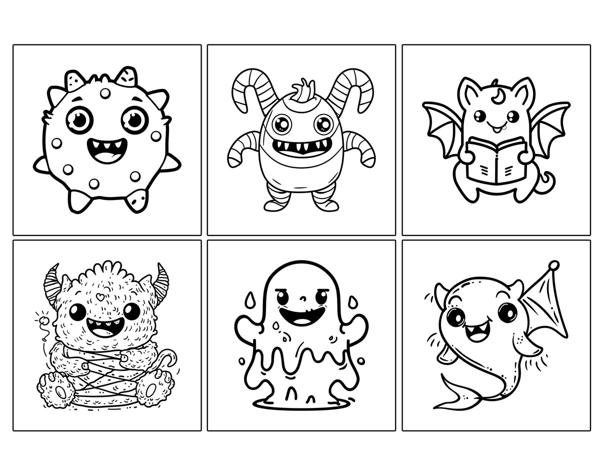 60 Kawaii Monsters Cute & Simple Coloring Pages - Instant Download - P ...