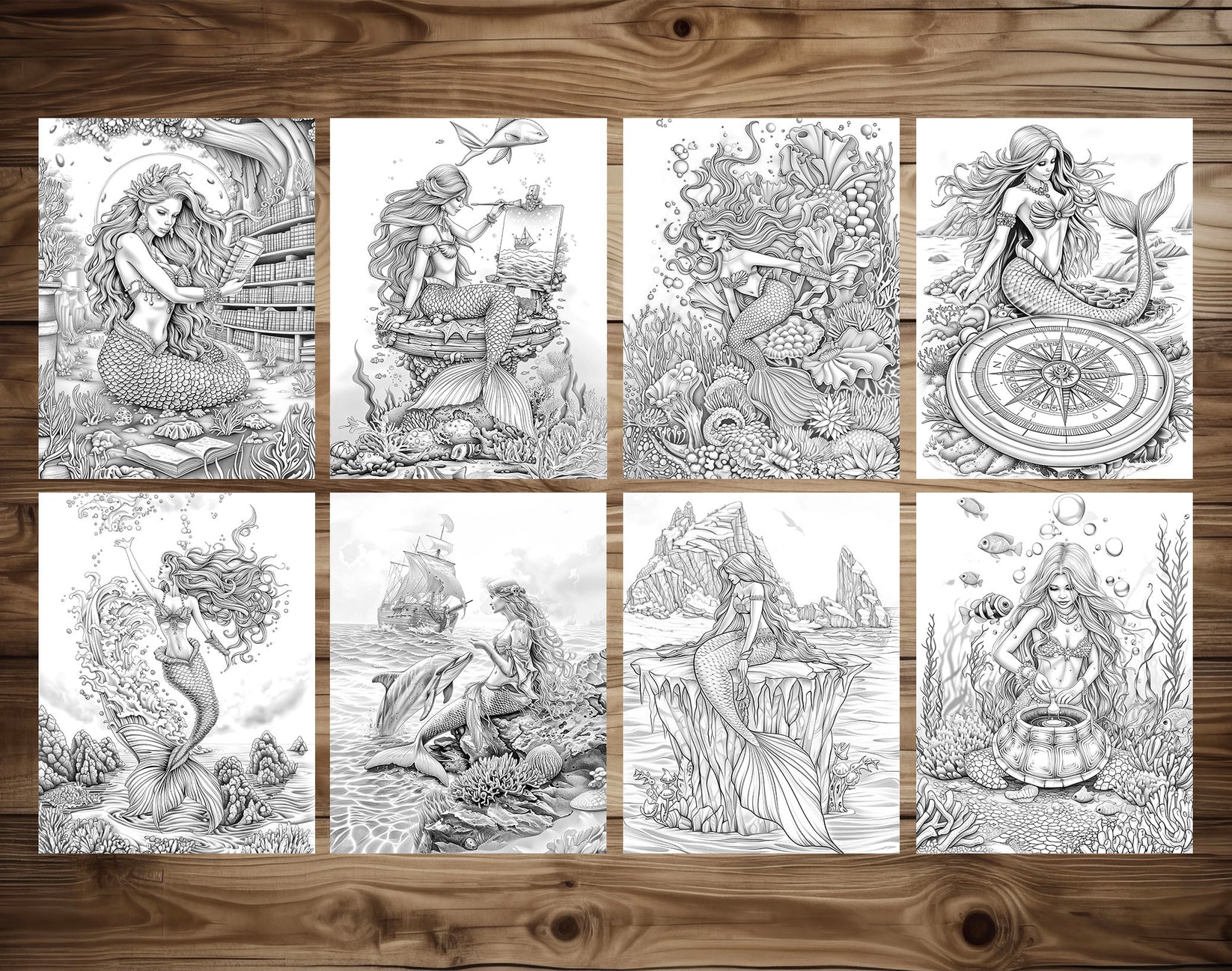 85 Magical Mermaids Grayscale Coloring Pages - Instant Download - Prin ...