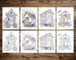 25 Adorable Mini Houses Grayscale Coloring Pages - Instant Download ...