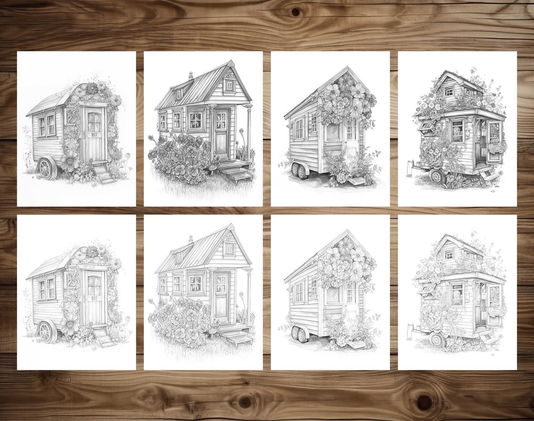 25 Adorable Mini Houses Grayscale Coloring Pages - Instant Download ...