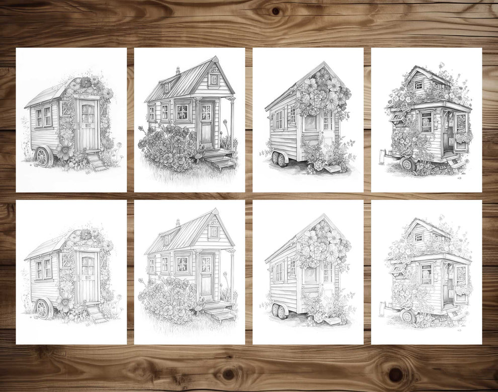 25 Adorable Mini Houses Grayscale Coloring Pages - Instant Download ...