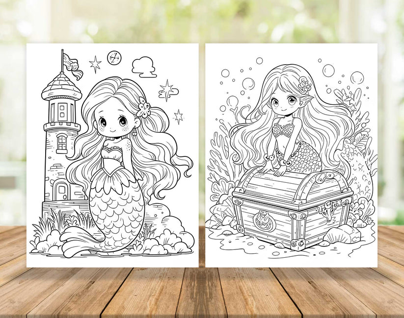 40 Kawaii Mermaid Coloring Pages - Instant Download - Printable PDF ...