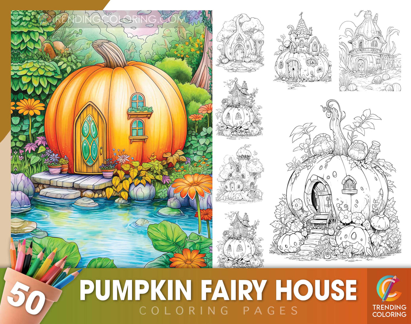 50 Pumpkin Fairy House Coloring Pages - Instant Download - Printable P ...