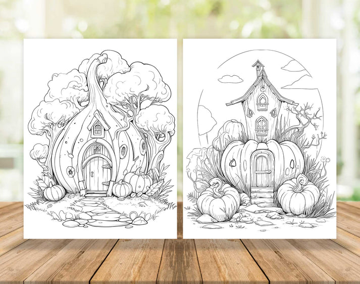 50 Pumpkin Fairy House Coloring Pages - Instant Download - Printable P ...