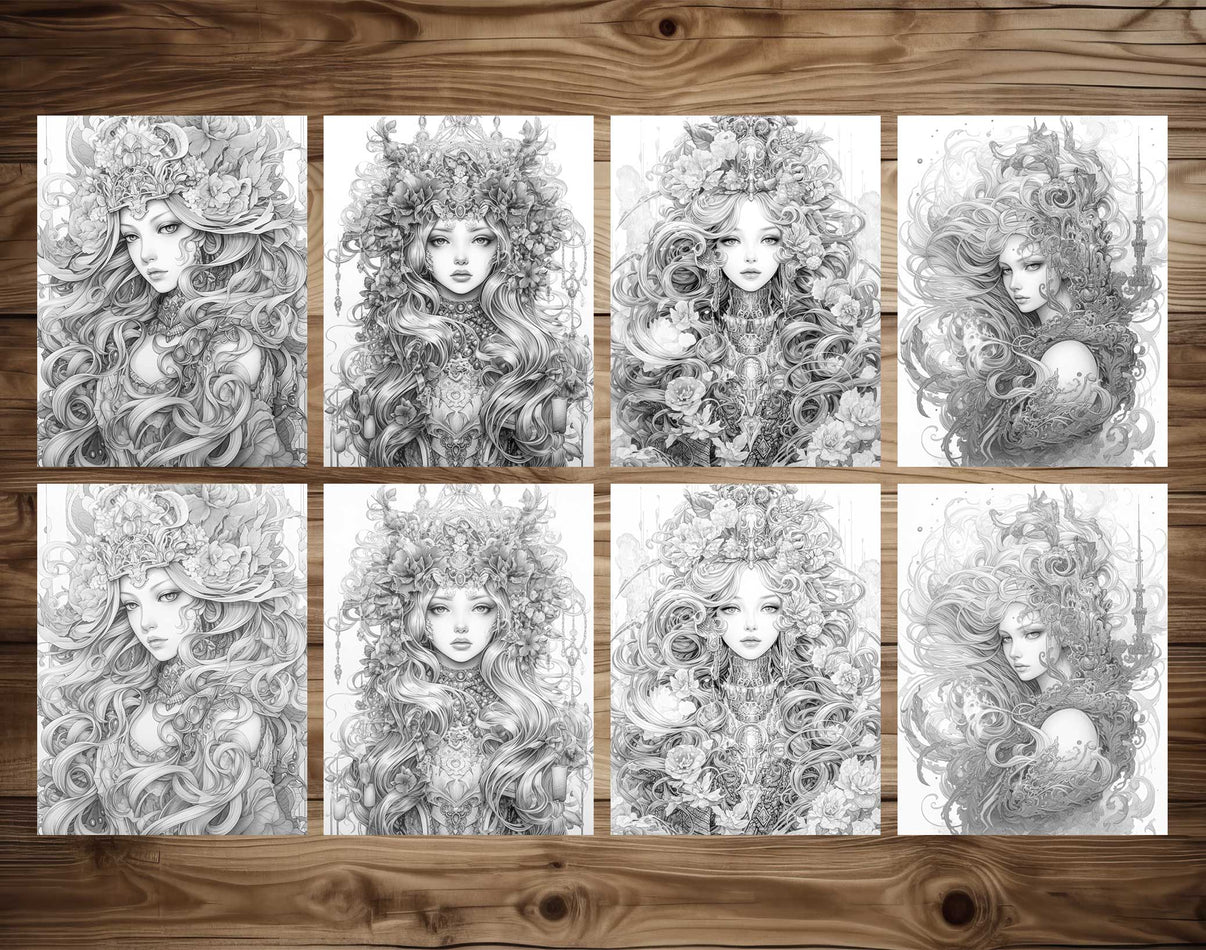 25 Elemental Goddesses Grayscale Coloring Pages - Instant Download - P ...