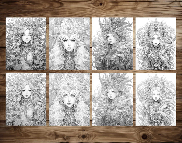 25 Elemental Goddesses Grayscale Coloring Pages - Instant Download - P ...