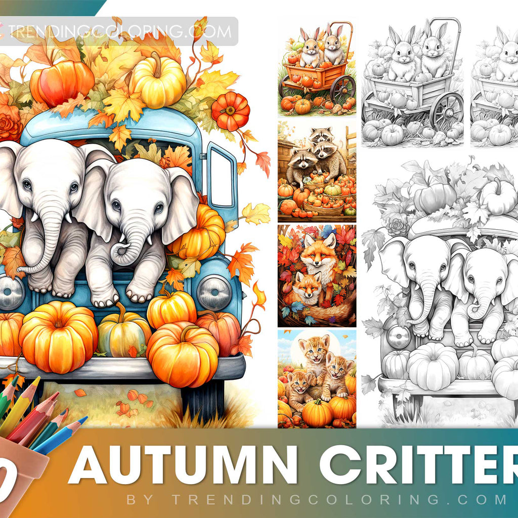 50 Autumn Critters Grayscale Coloring Pages - Instant Download - Print ...