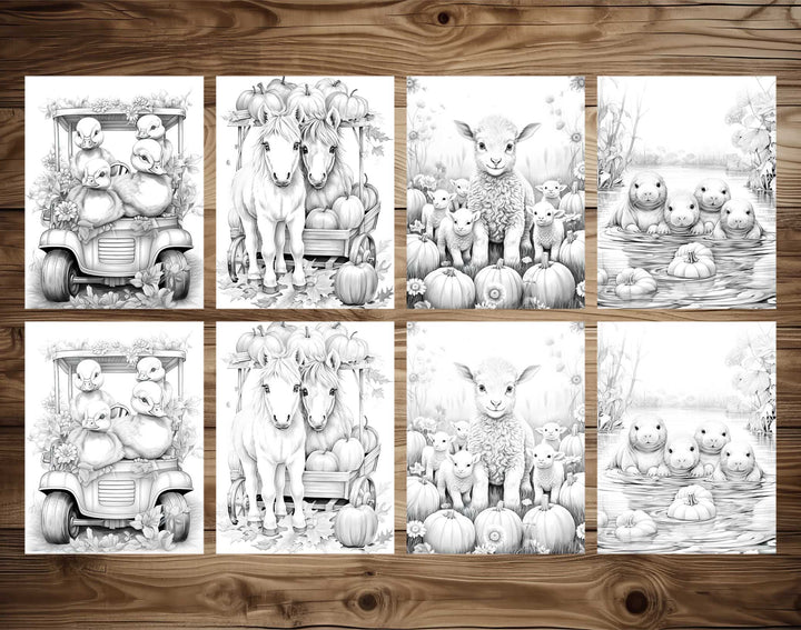 50 Autumn Critters Grayscale Coloring Pages - Instant Download - Print ...