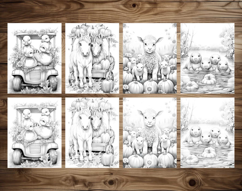 50 Autumn Critters Grayscale Coloring Pages - Instant Download - Print ...