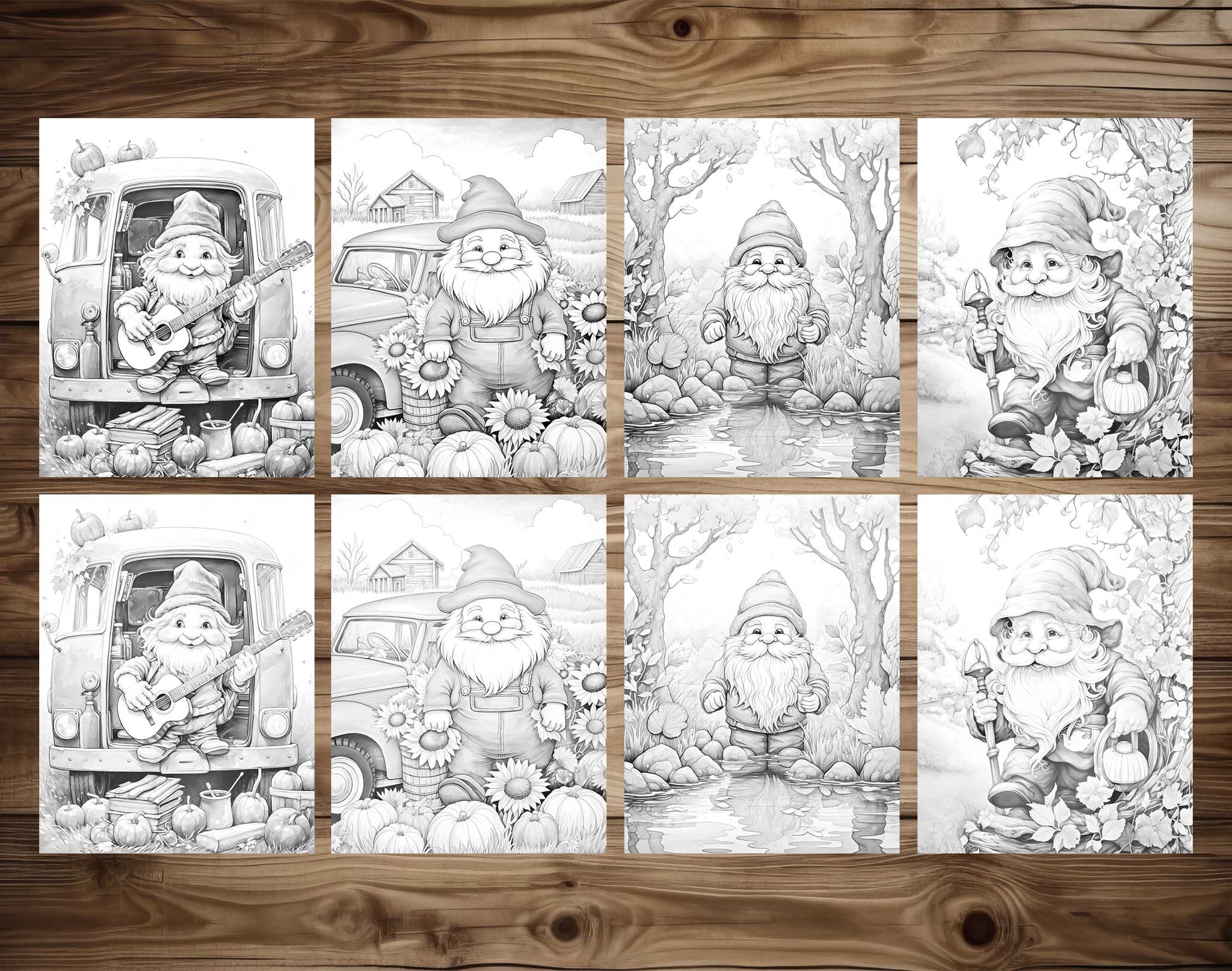 50 Autumn Gnome Grayscale Coloring Pages - Instant Download - Printabl ...