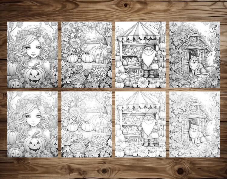 25 Autumn Vibe Grayscale Coloring Pages - Instant Download - Printable ...