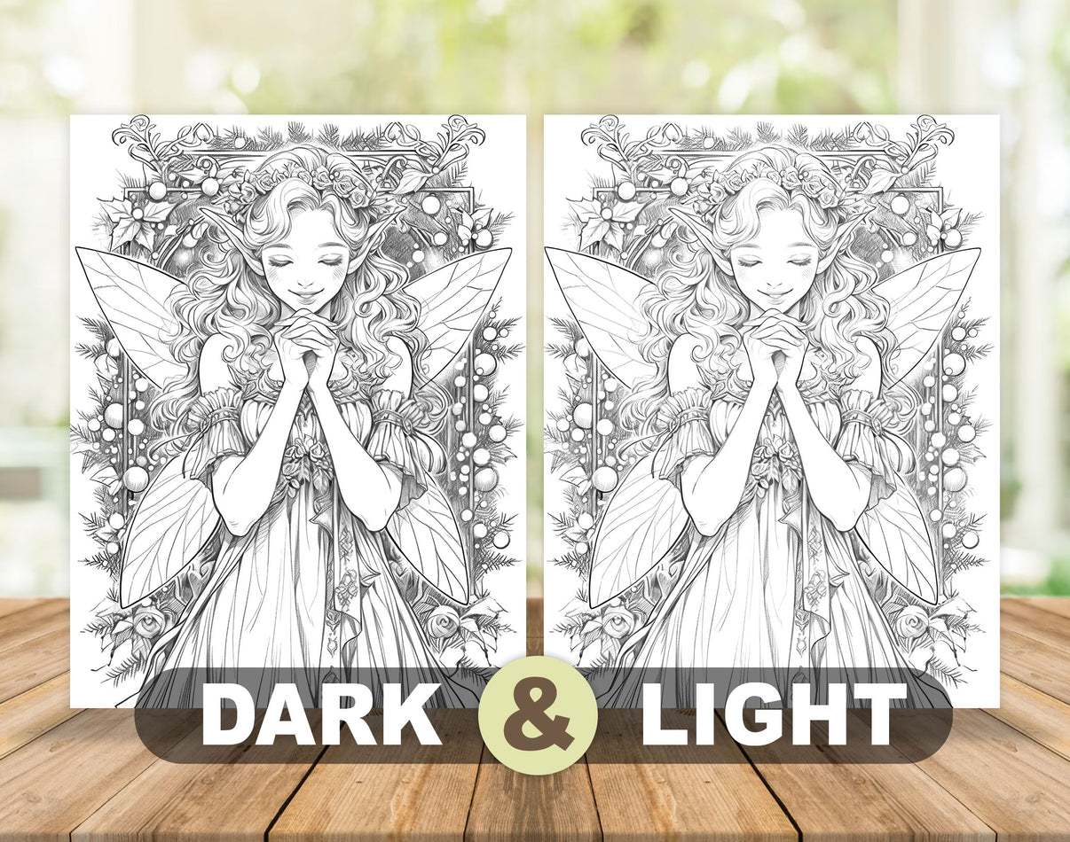 50 Christmas Fairy Grayscale Coloring Pages - Instant Download - Print ...