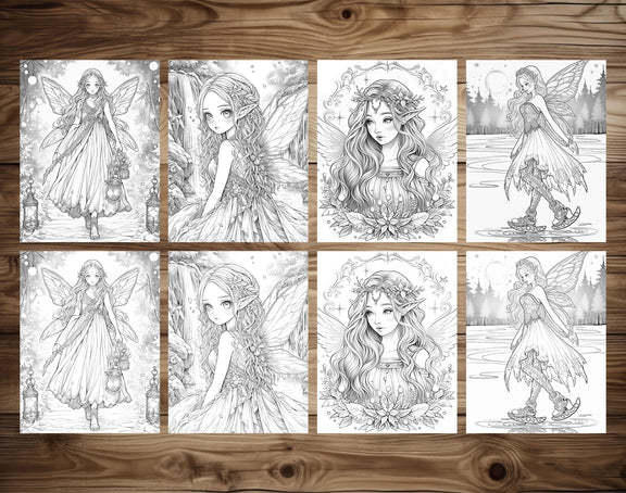 50 Christmas Fairy Grayscale Coloring Pages - Instant Download - Print ...