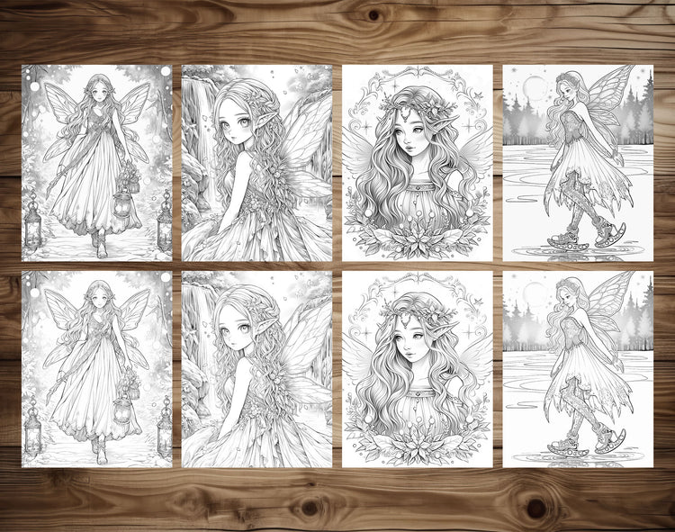 50 Christmas Fairy Grayscale Coloring Pages - Instant Download - Print ...