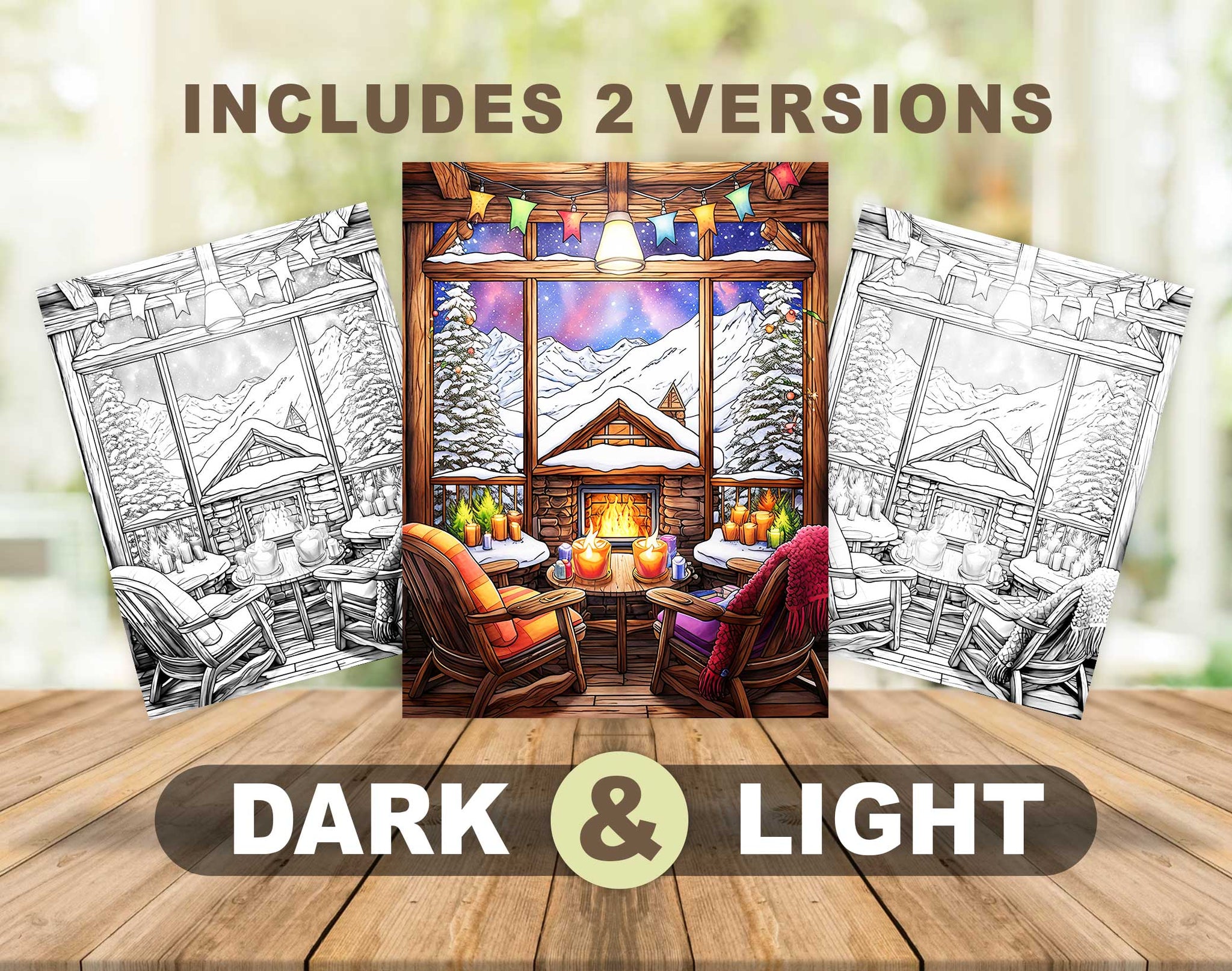 50 Christmas House Interior Grayscale Coloring Pages - Instant Downloa ...