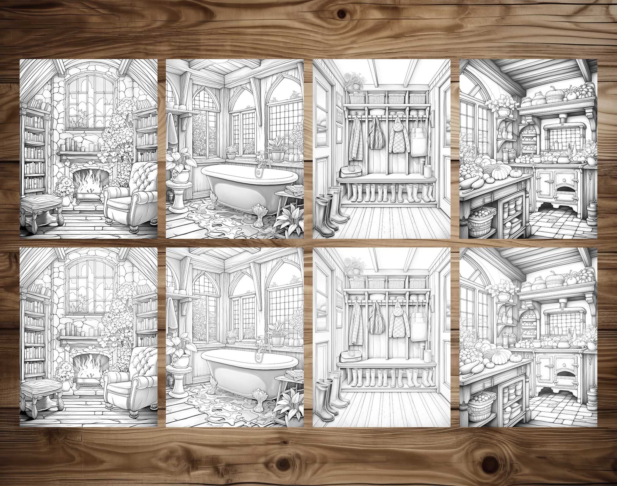 25 Cozy House Interior Grayscale Coloring Pages - Instant Download - P ...