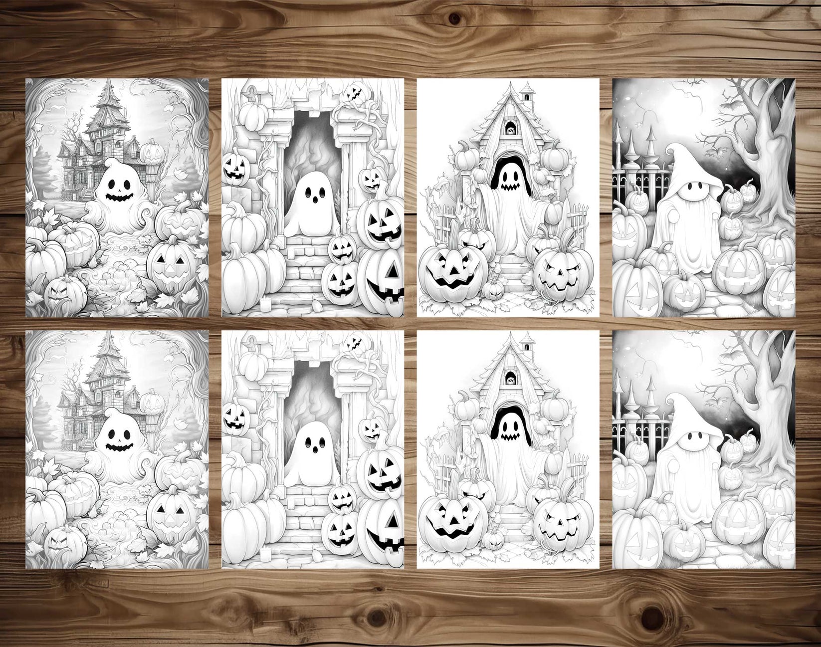 25 Halloween Little Ghost Grayscale Coloring Pages - Instant Download ...
