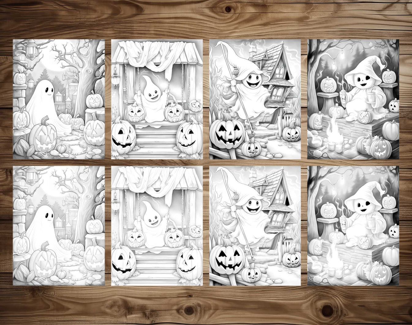 25 Halloween Little Ghost Grayscale Coloring Pages - Instant Download ...