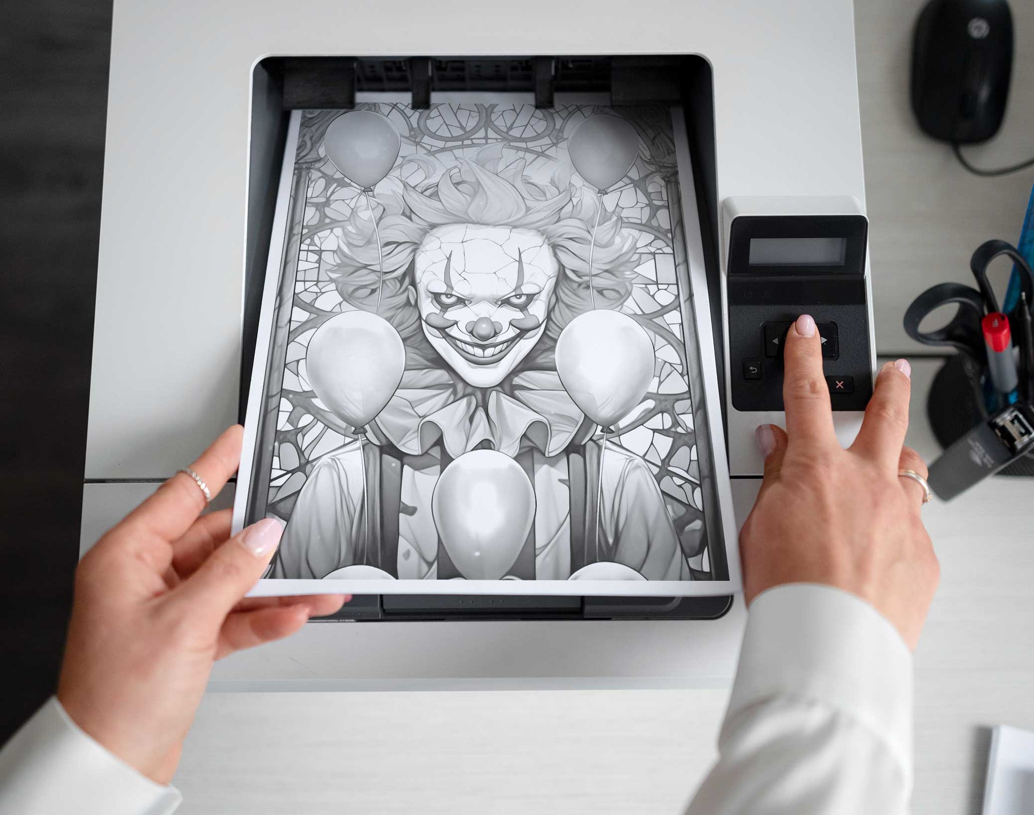 25 Halloween Stained Glass Grayscale Coloring Pages - Instant Download ...