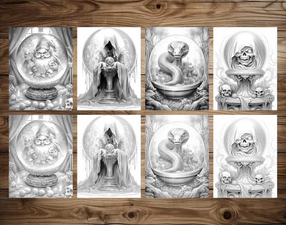 40 Horror Crystal Balls Grayscale Coloring Pages - Halloween Coloring ...
