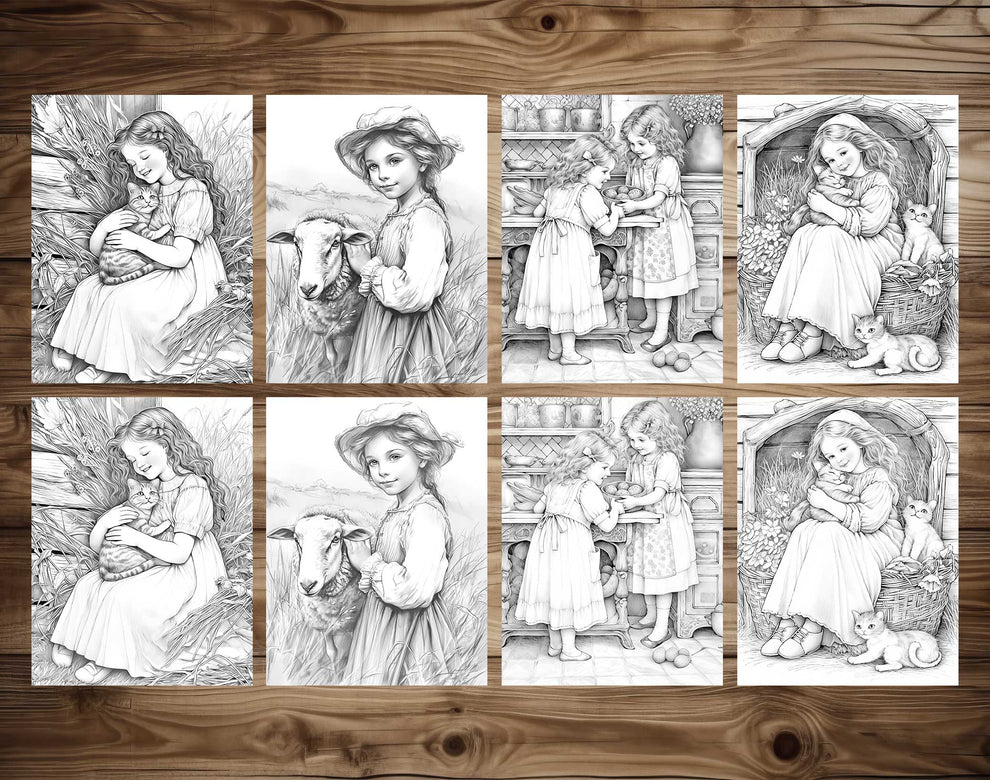 50 Little Prairie Girl Grayscale Coloring Pages - Instant Download - P ...