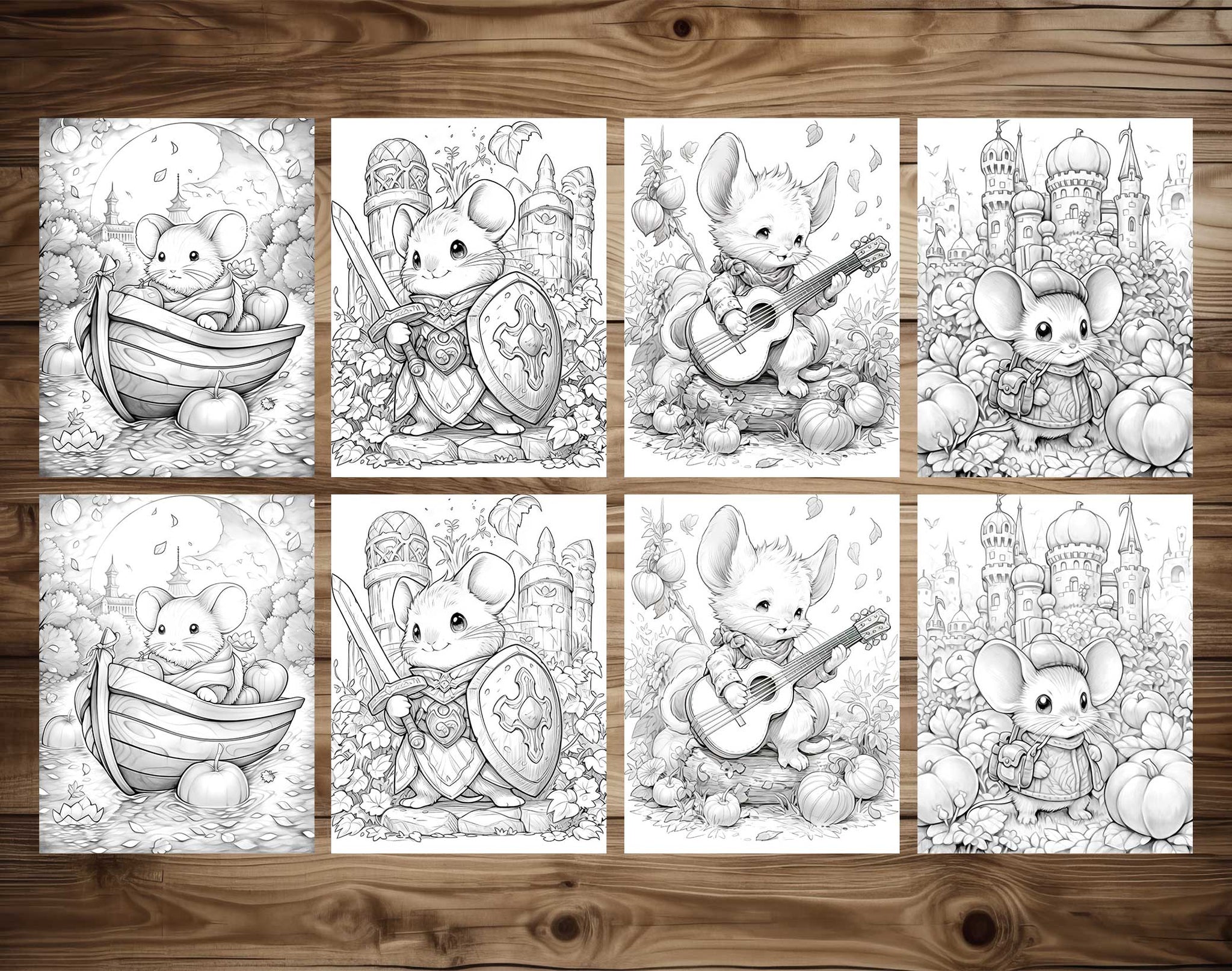 50 Mouse In Pumpkin World Grayscale Coloring Pages - Instant Download ...