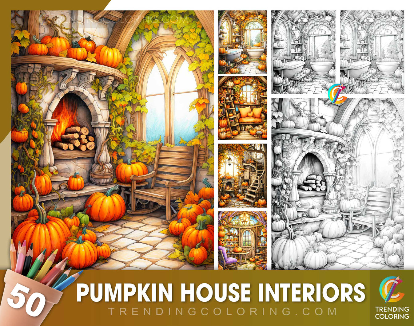 50 Pumpkin House Interiors Grayscale Halloween Coloring Pages ...