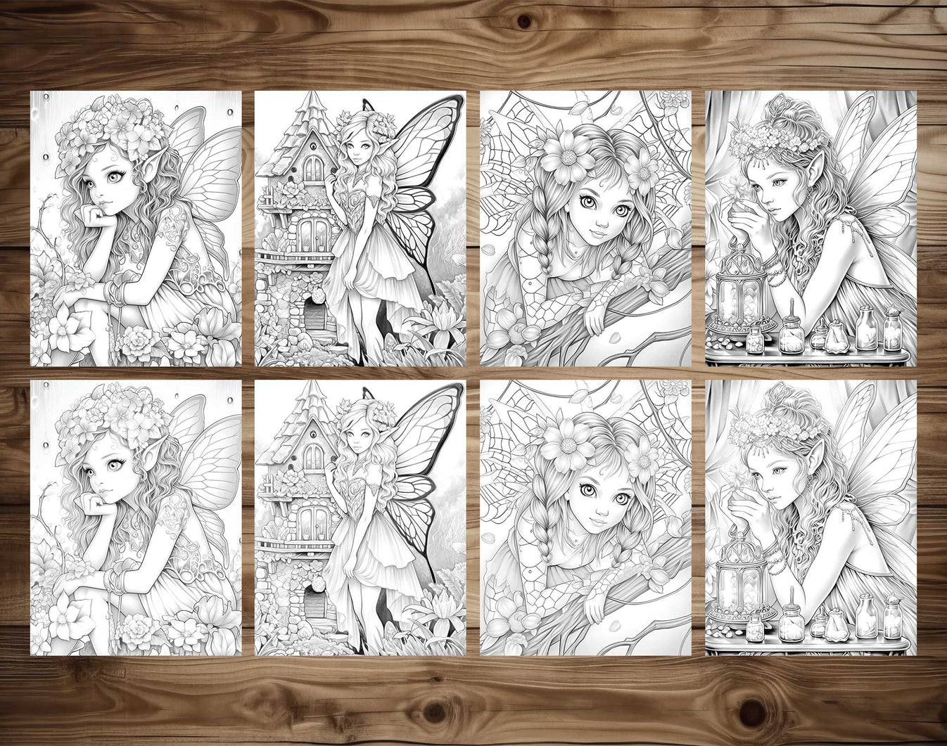 50 Spring Fairy Grayscale Coloring Pages - Instant Download - Printabl ...