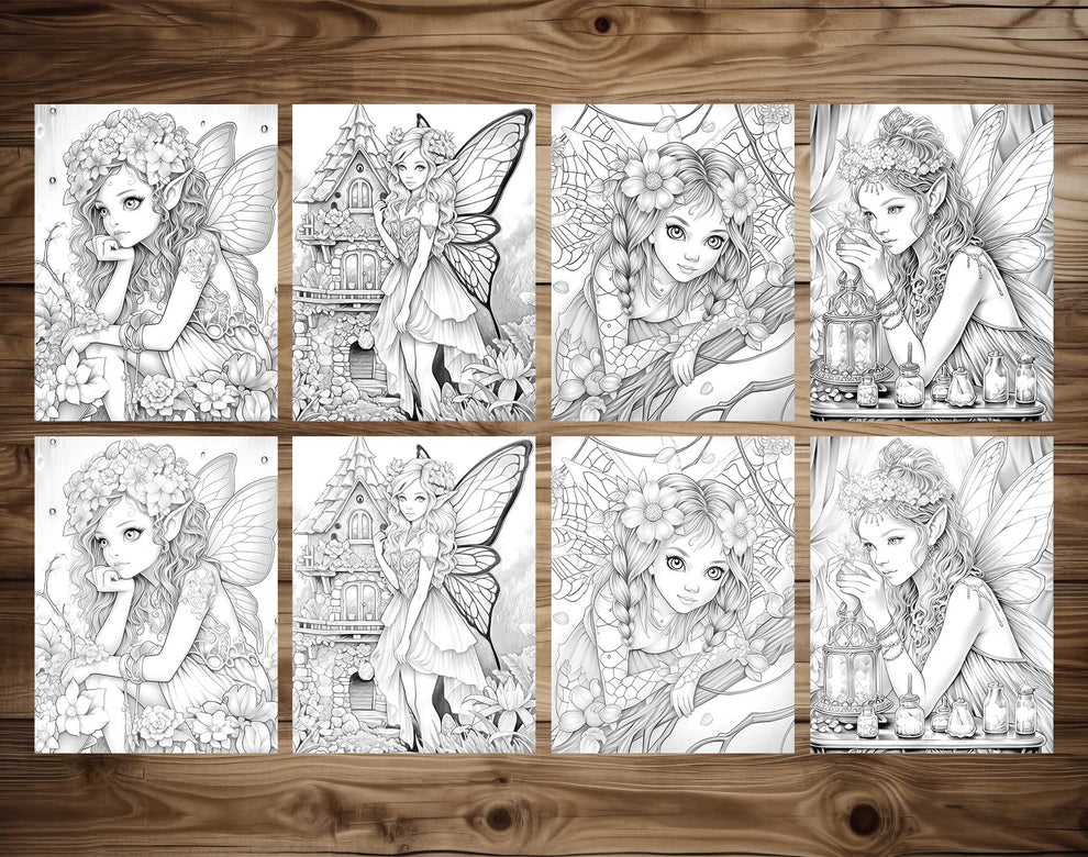 50 Spring Fairy Grayscale Coloring Pages - Instant Download - Printabl ...