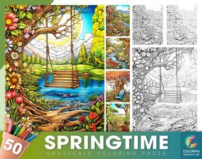 50 Springtime Grayscale Coloring Pages - Instant Download - Printable ...