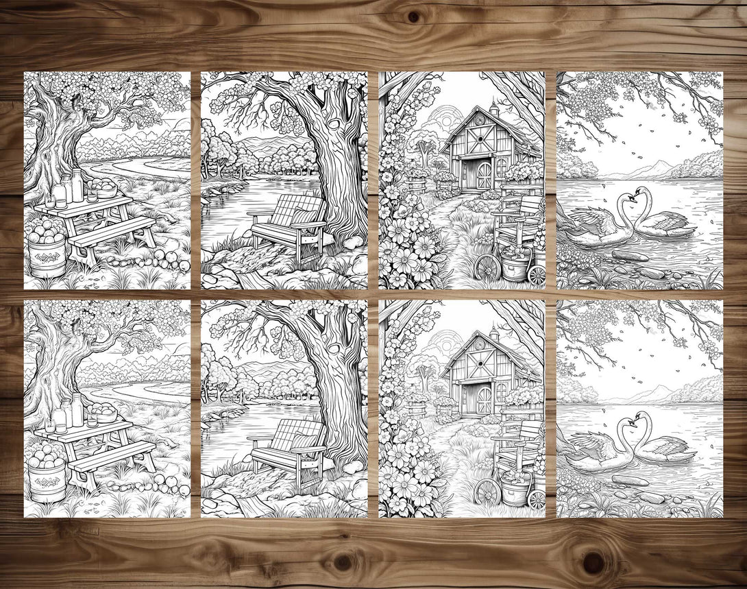 50 Springtime Grayscale Coloring Pages - Instant Download - Printable ...