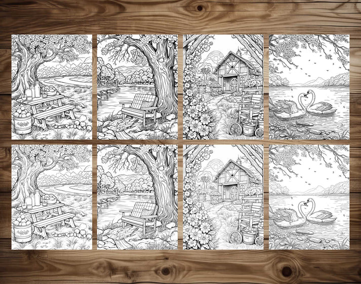50 Springtime Grayscale Coloring Pages - Instant Download - Printable ...