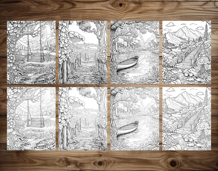 50 Springtime Grayscale Coloring Pages - Instant Download - Printable ...