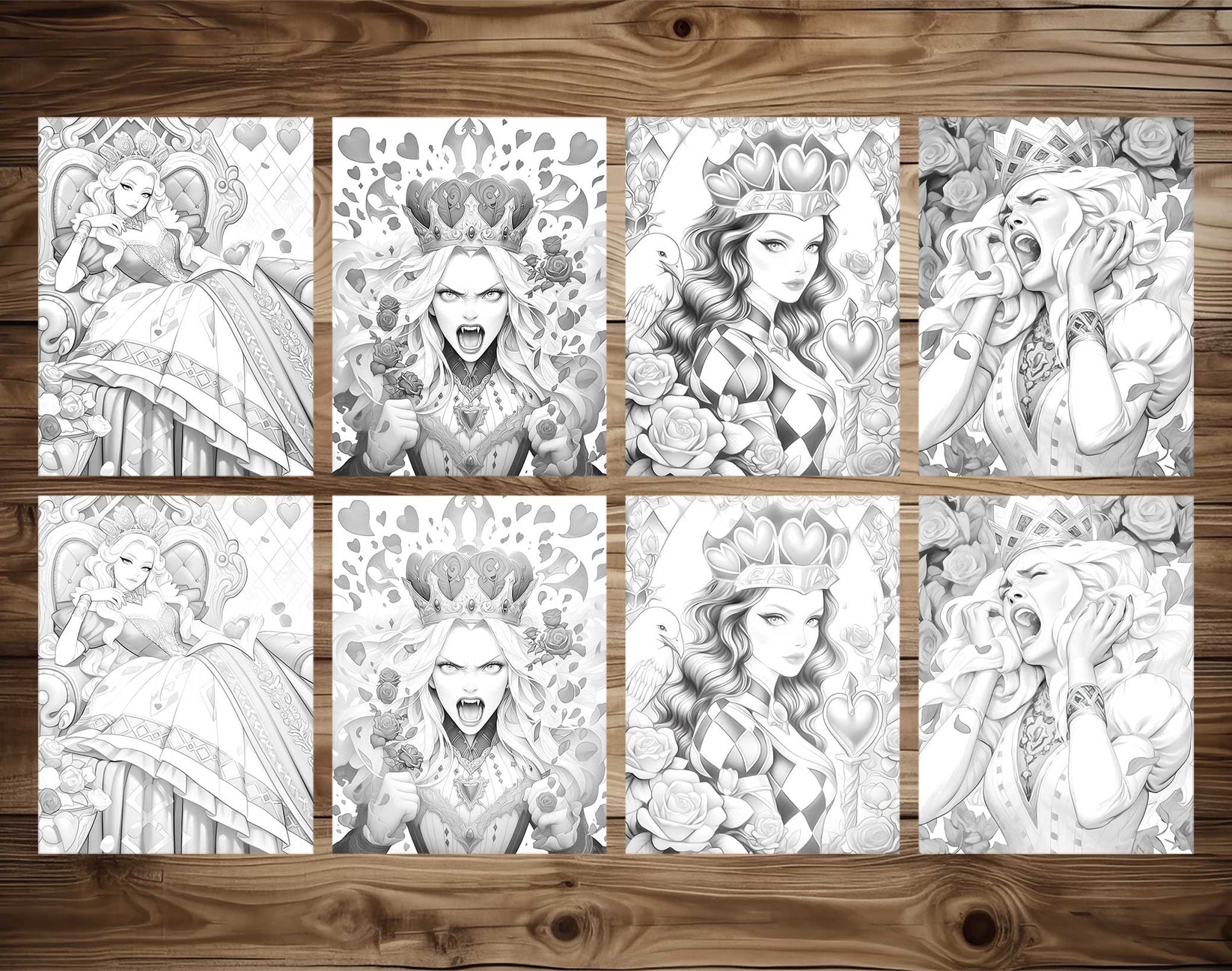 50 The Queen of Heart Grayscale Coloring Pages - Instant Download - Pr ...
