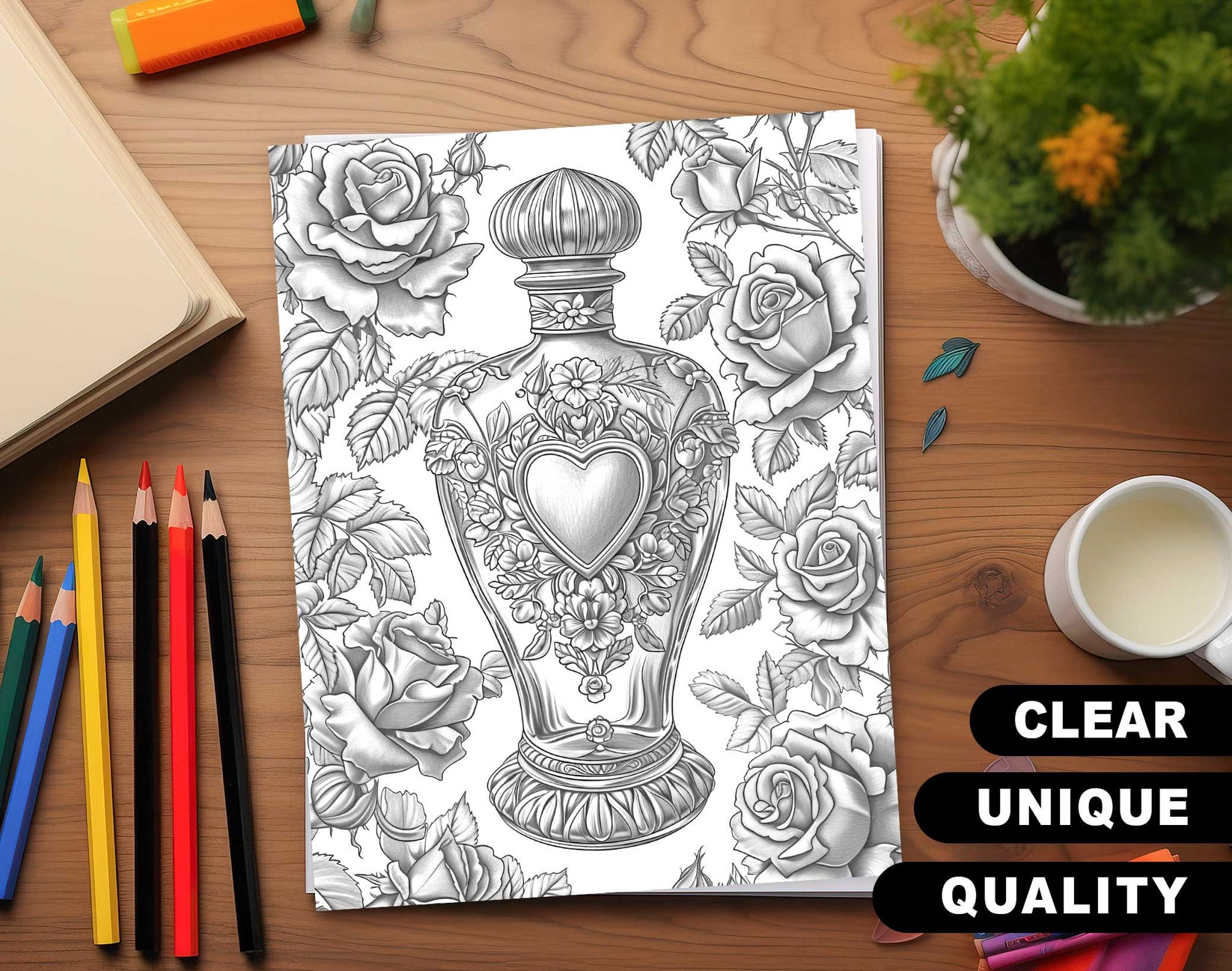 50 Valentine Vintage Object Grayscale Coloring Pages - Instant Downloa ...