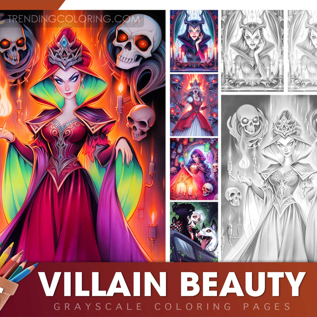 25 Villain Beauty Grayscale Coloring Pages - Instant Download - Printa ...