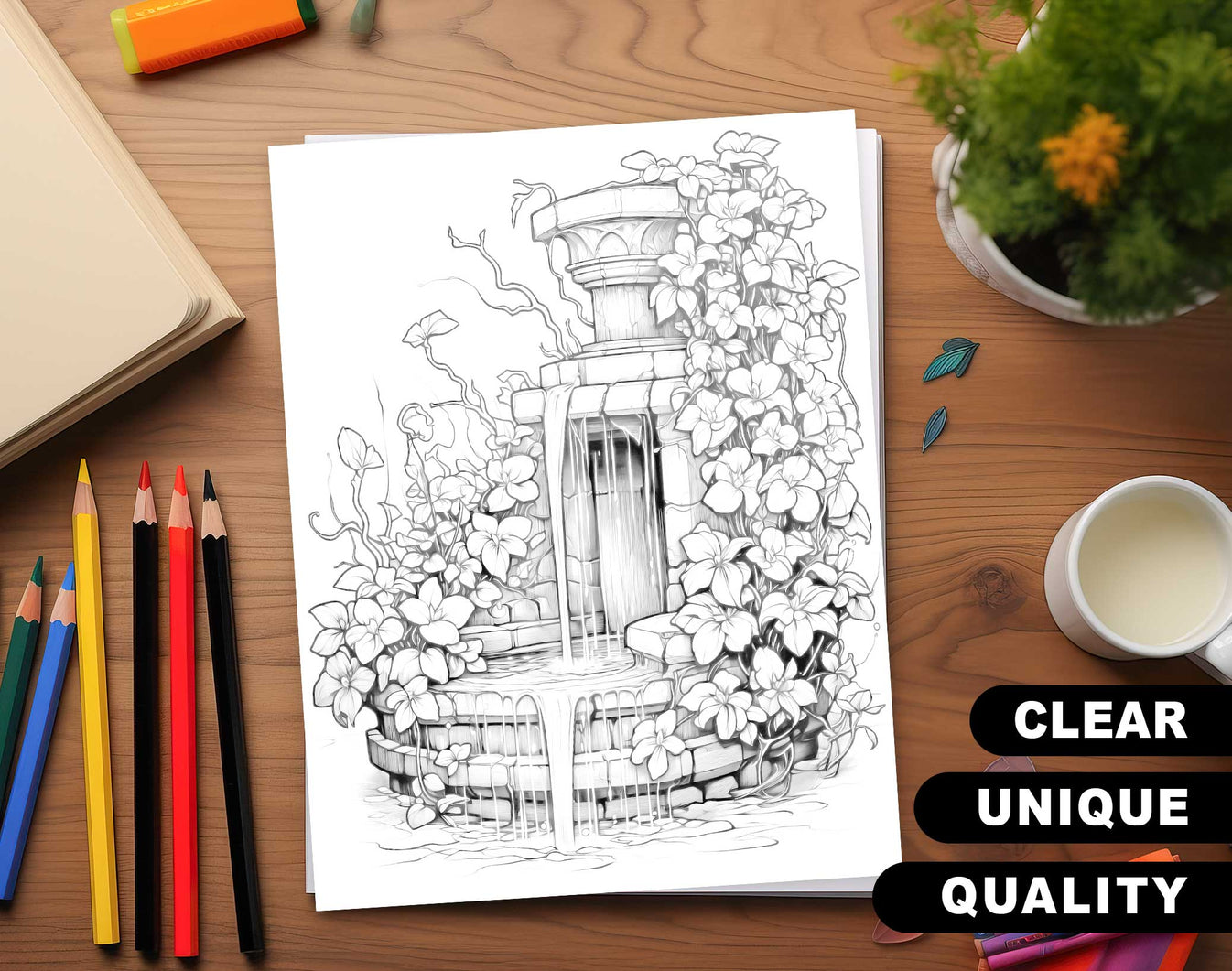 50 Vintage Spring Object Grayscale Coloring Pages - Instant Download ...