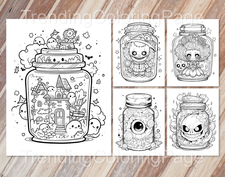 101 Kawaii Halloween in Jar Coloring Pages - Instant Download ...