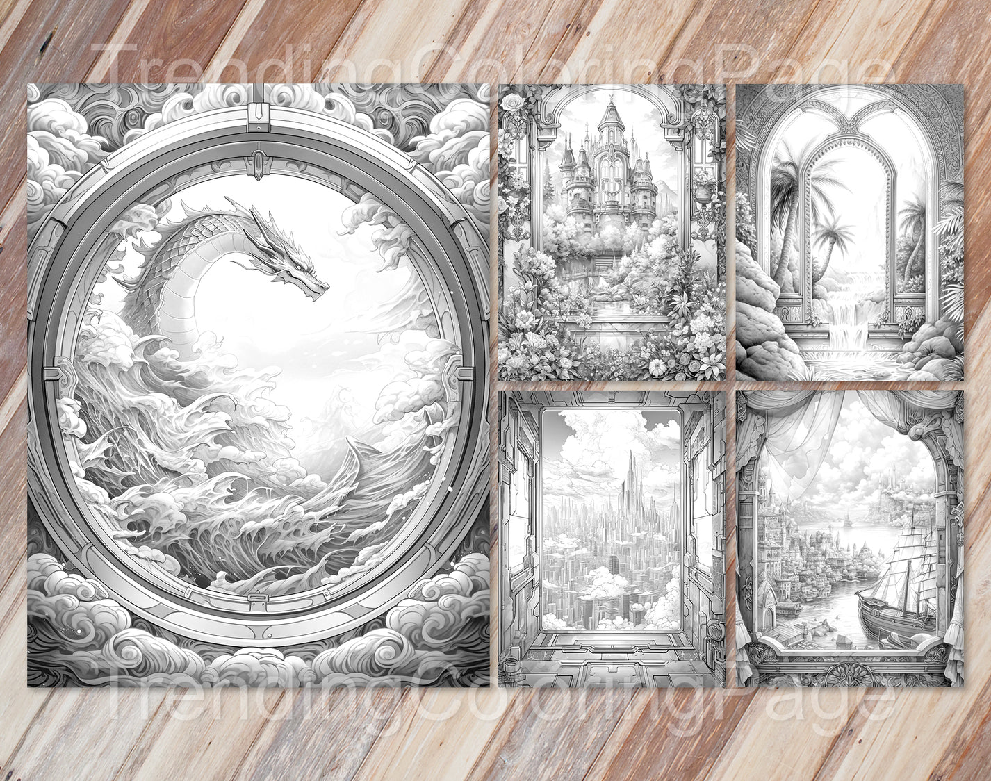 40 Window to Another World 2 Grayscale Coloring Pages- Instant Downloa ...