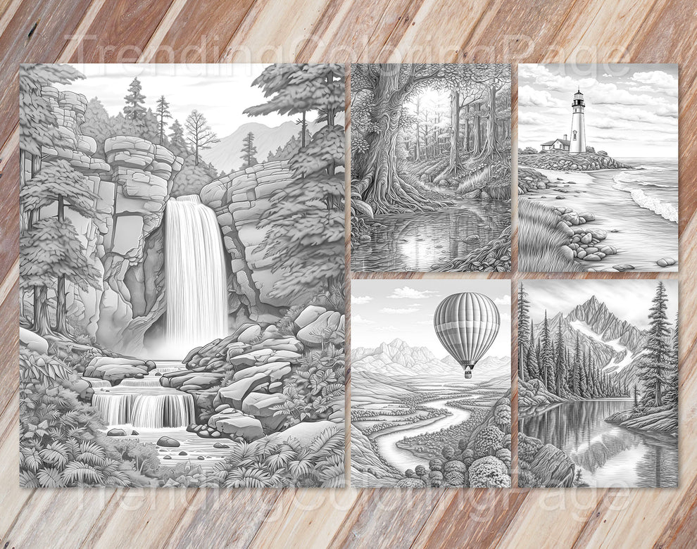 35 Mindful Nature Grayscale Coloring Pages- Instant Download - Printab ...