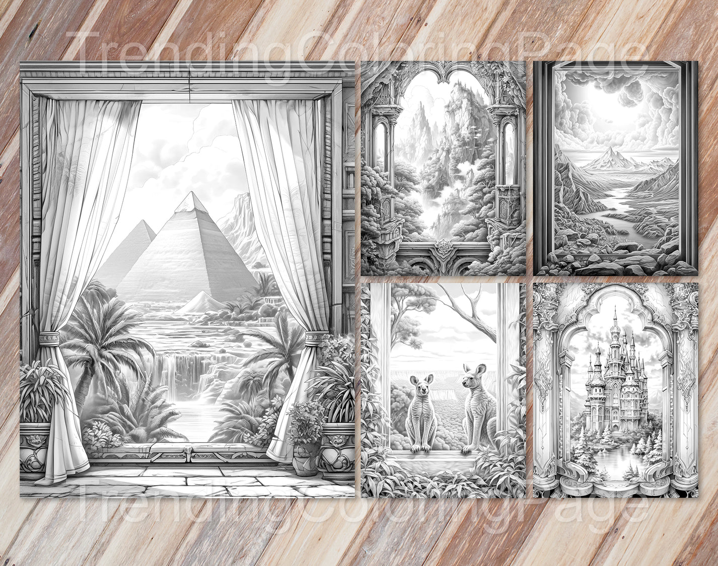 40 Window to Another World 2 Grayscale Coloring Pages- Instant Downloa ...