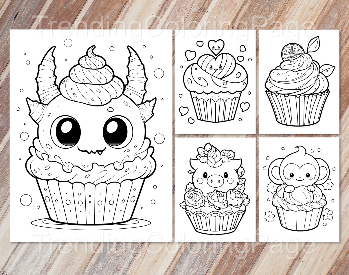 30 Adorable Cupcake Coloring Pages - Instant Download - Printable PDF ...