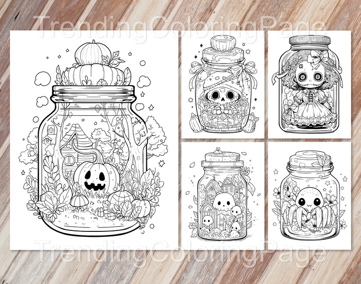 101 Kawaii Halloween in Jar Coloring Pages for Kids and Adults - Insta ...