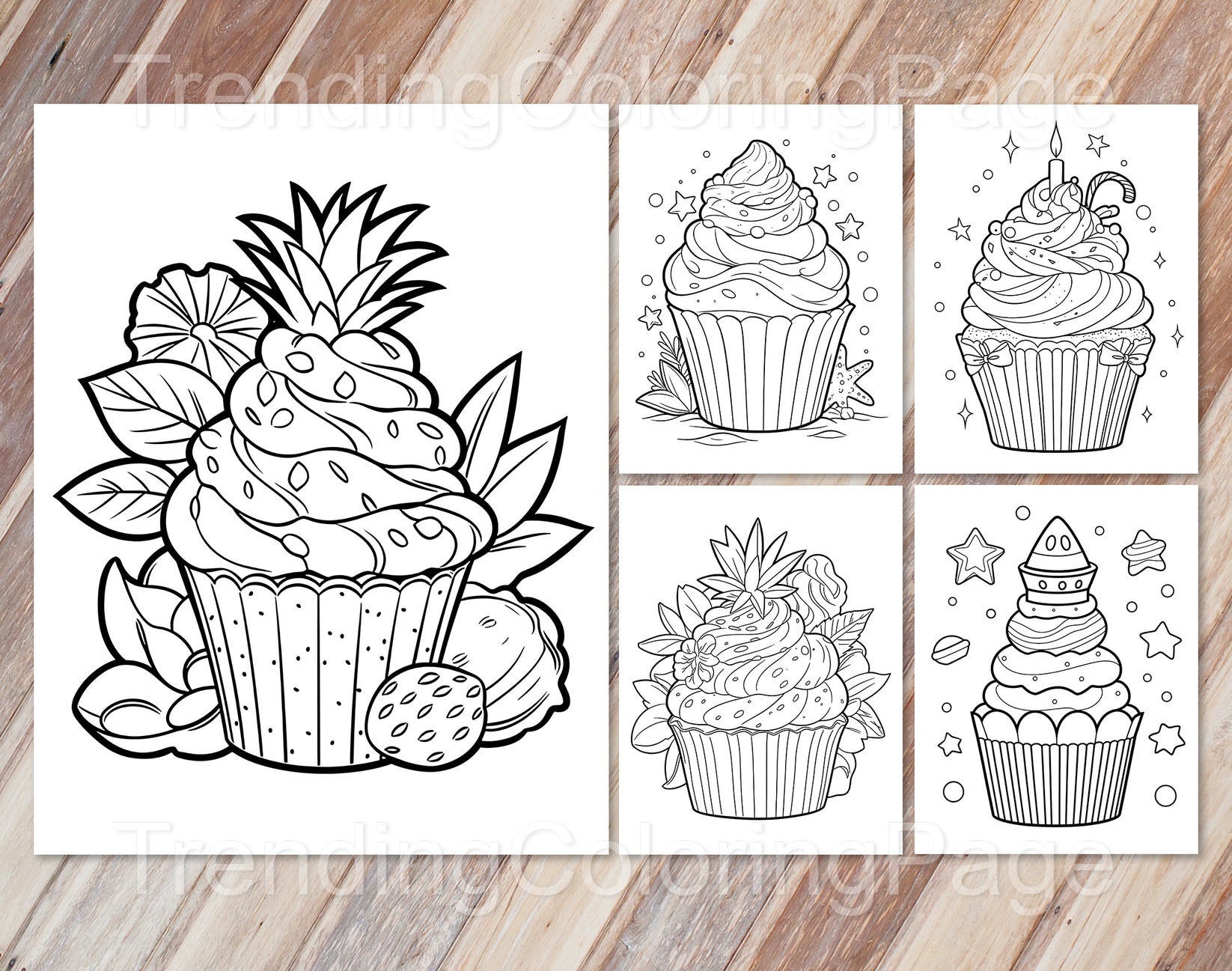 30 Adorable Cupcake Coloring Pages - Instant Download - Printable PDF ...